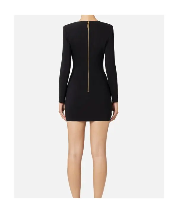 Elisabetta Franchi Long Sleeve V-neck Mini Dress With Gold Logo Zipper