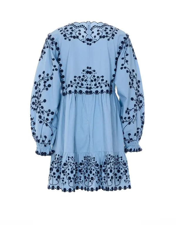 Sea Embroidered Long-sleeve Mini Dress