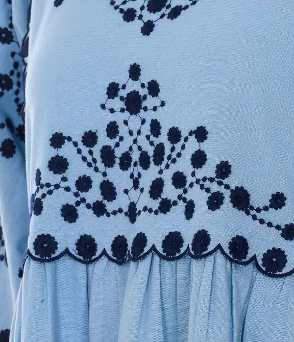 Sea Embroidered Long-sleeve Mini Dress