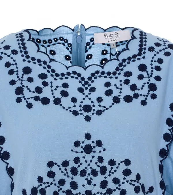 Sea Embroidered Long-sleeve Mini Dress