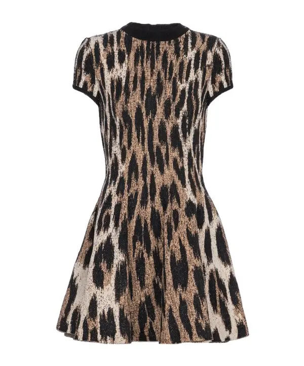 Balmain A-line Leopard Print Jacquard Mini Dress