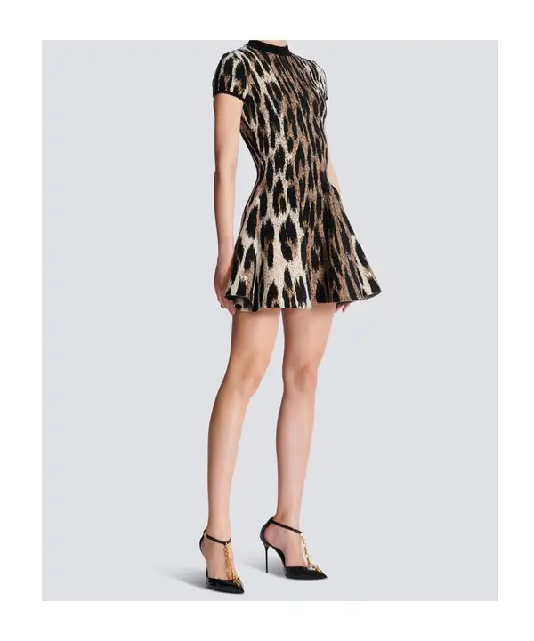 Balmain A-line Leopard Print Jacquard Mini Dress