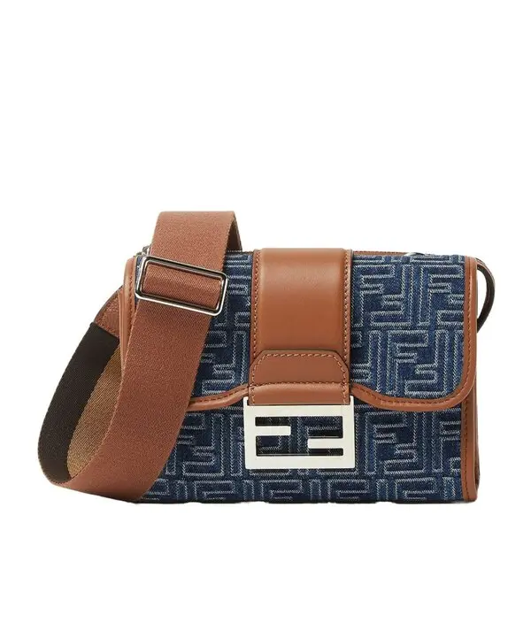 Fendi Double Baguette Ff Jacquard Crossbody Bag - Blue