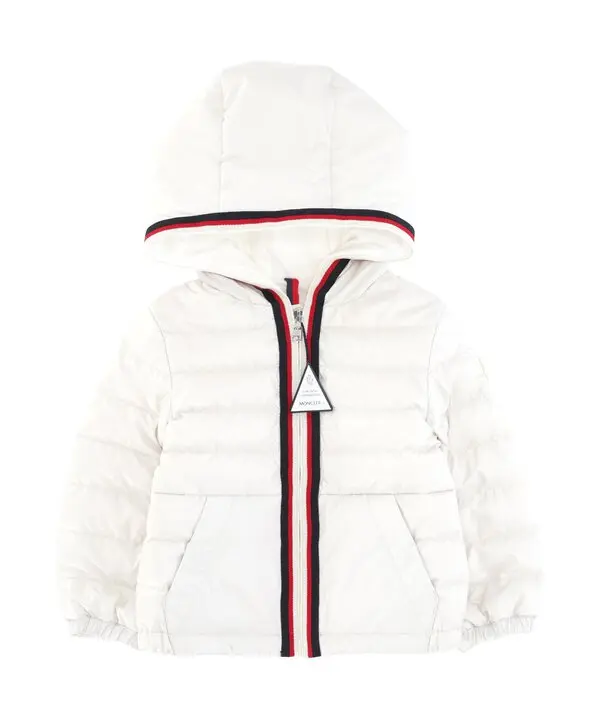 Moncler Long-sleeved Hooded Down Jacket With Stripe Detailing - White