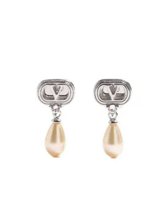 Valentino Garavani Ovalette Embellished Drop Earrings - White