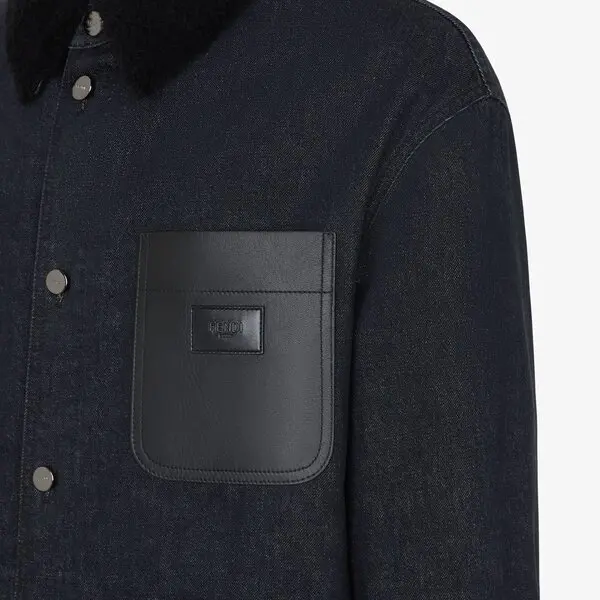 Fendi Logo Detailed Long-sleeved Denim Jacket With Fur Trim