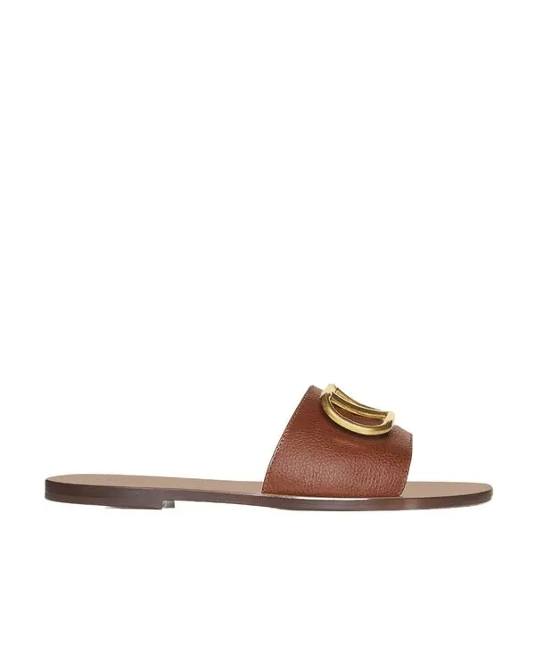 Valentino Garavani Vlogo Signature Plaque Flat Sliders - Brown