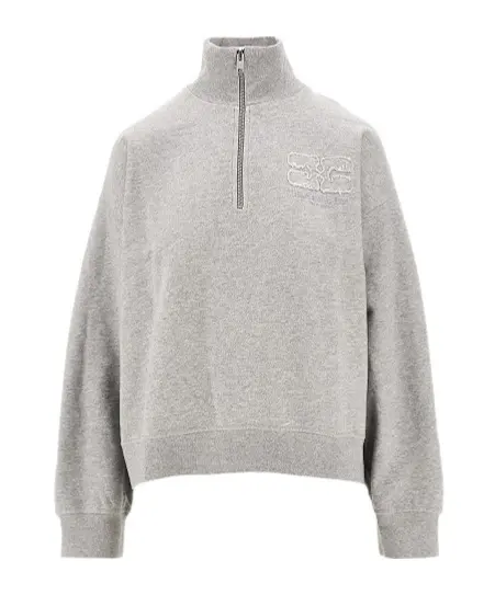GANNI Half-zip Logo Detailed Sweatshirt - Gray