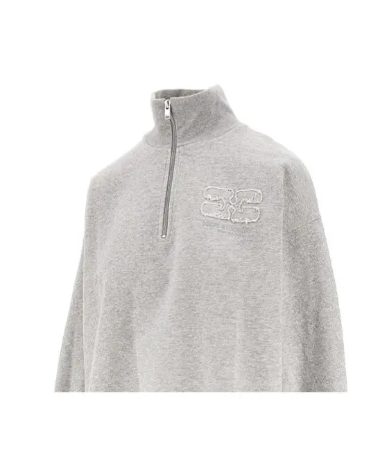 GANNI Half-zip Logo Detailed Sweatshirt - Gray