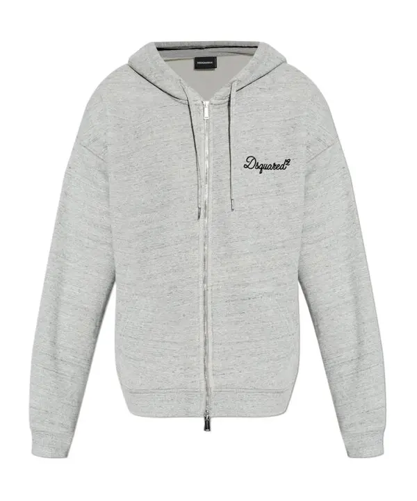 Dsquared2 Logo-embroidered Full Zip Hoodie - Gray