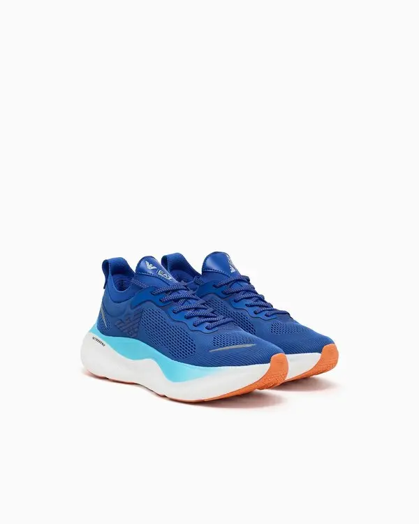EA7 Logo Printed Lace-up Sneakers - Blue