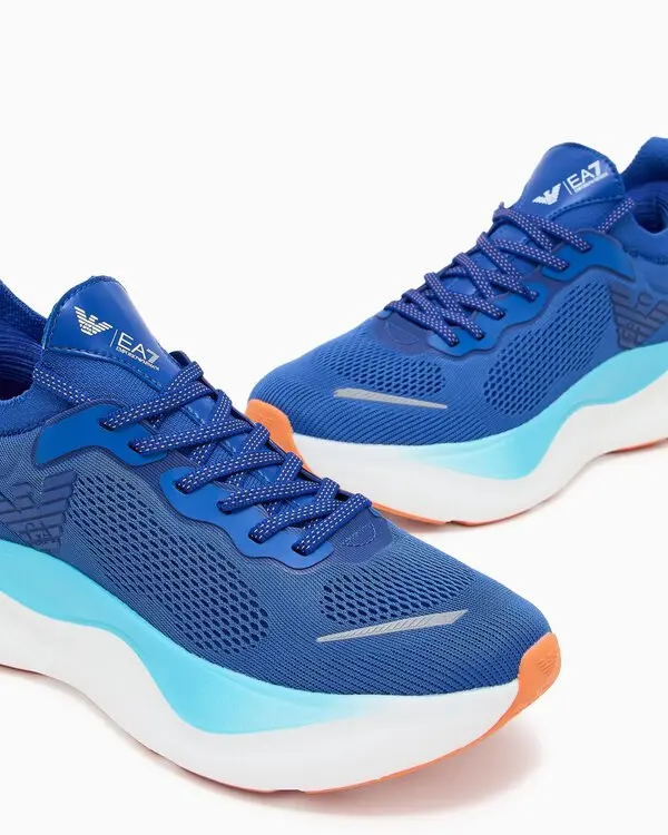 EA7 Logo Printed Lace-up Sneakers - Blue