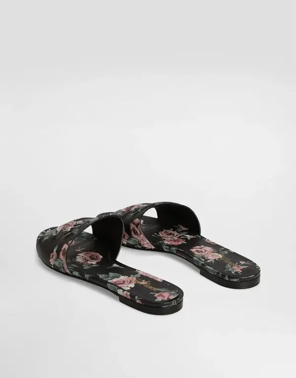 Dolce & Gabbana Flat Slippers With Rose Print