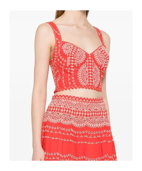Charo Ruiz Ibiza Goldie Embroidered Sweetheart Neck Cropped Top