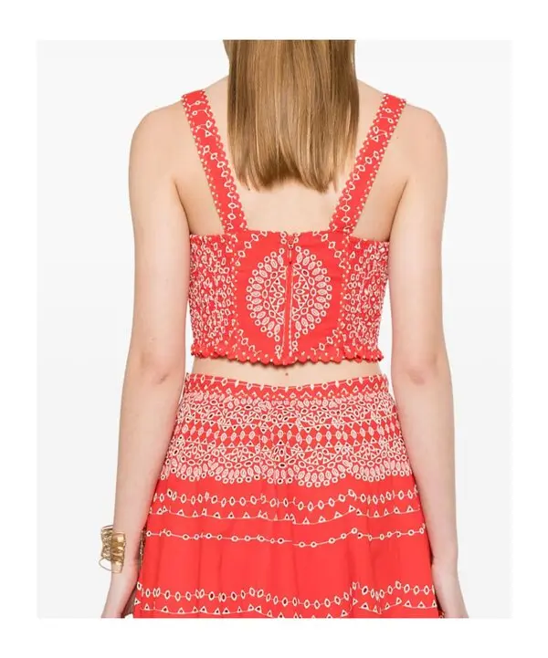 Charo Ruiz Ibiza Goldie Embroidered Sweetheart Neck Cropped Top