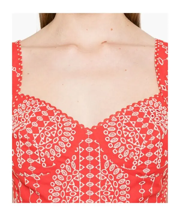 Charo Ruiz Ibiza Goldie Embroidered Sweetheart Neck Cropped Top