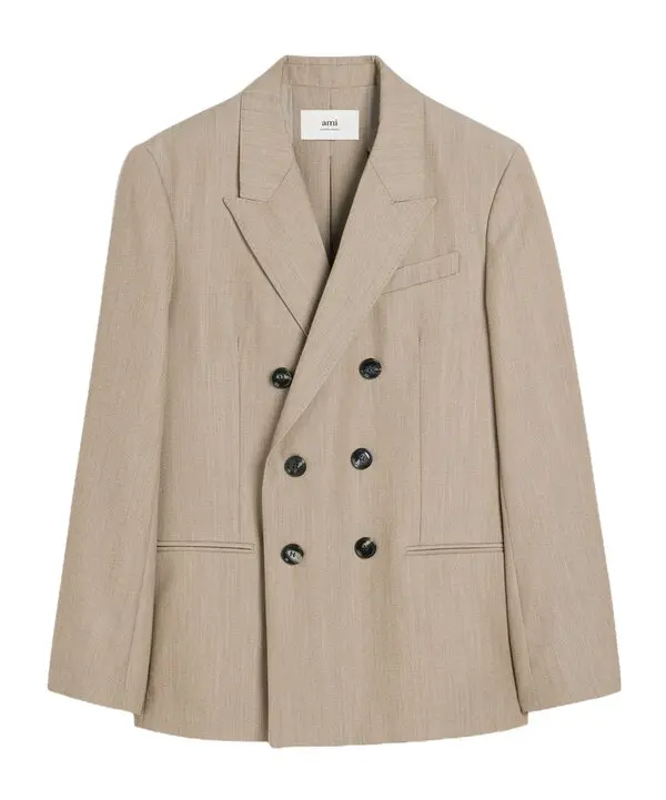 Ami Double Breasted Jacket With Back Slit And Buckle Detail
