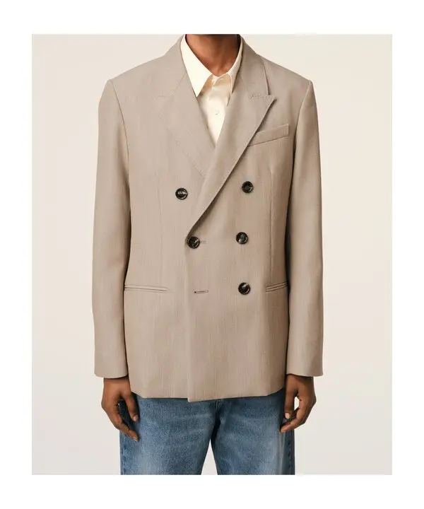 Ami Double Breasted Jacket With Back Slit And Buckle Detail