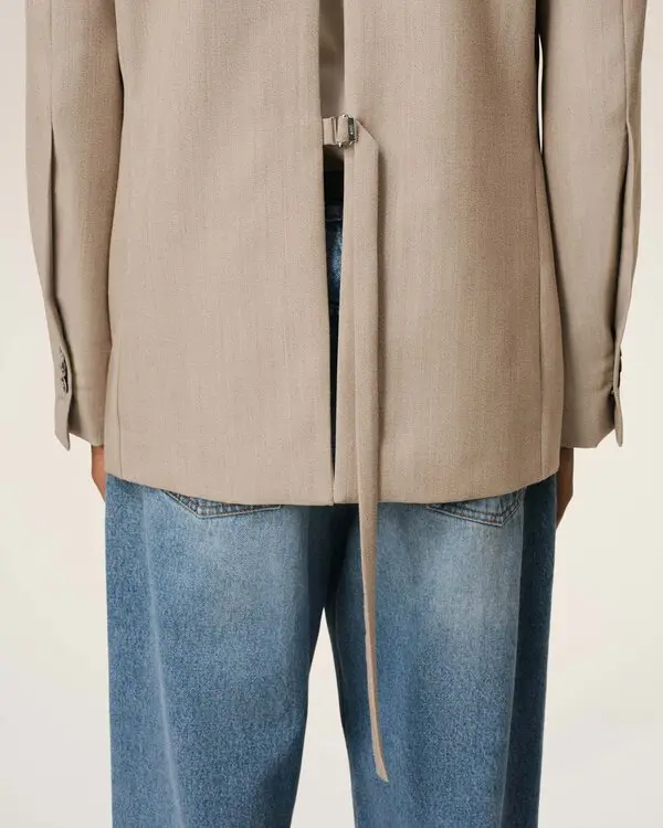 Ami Double Breasted Jacket With Back Slit And Buckle Detail