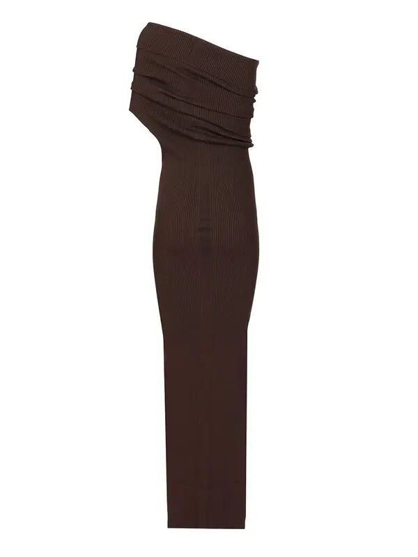 Rick Owens Athena One-shoulder Knitted Dress With Slit Detail - Brown