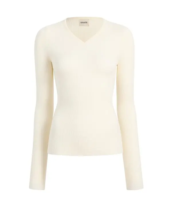 Khaite Tania V-neck Long Sleeve Top - Glaze
