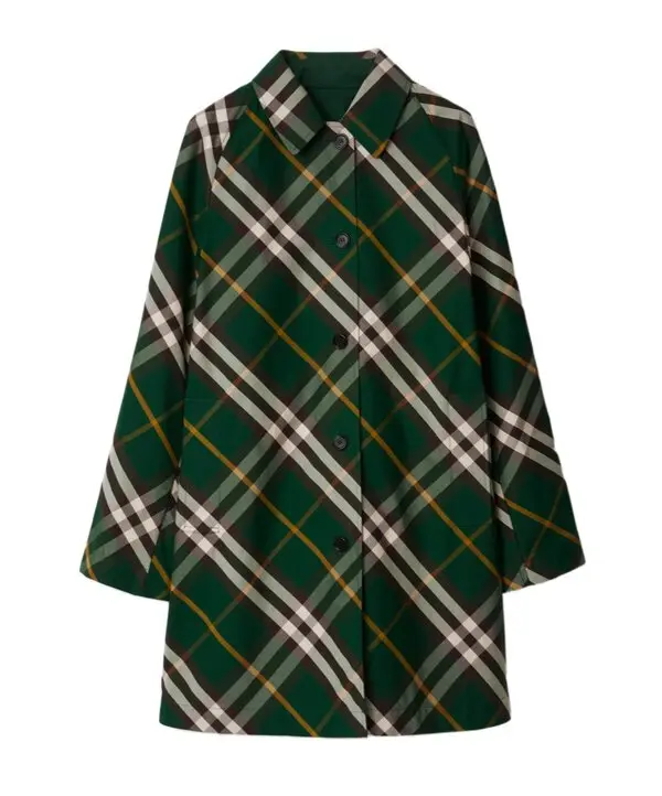 Burberry Reversible Checked Buttoned Car Coat - Green