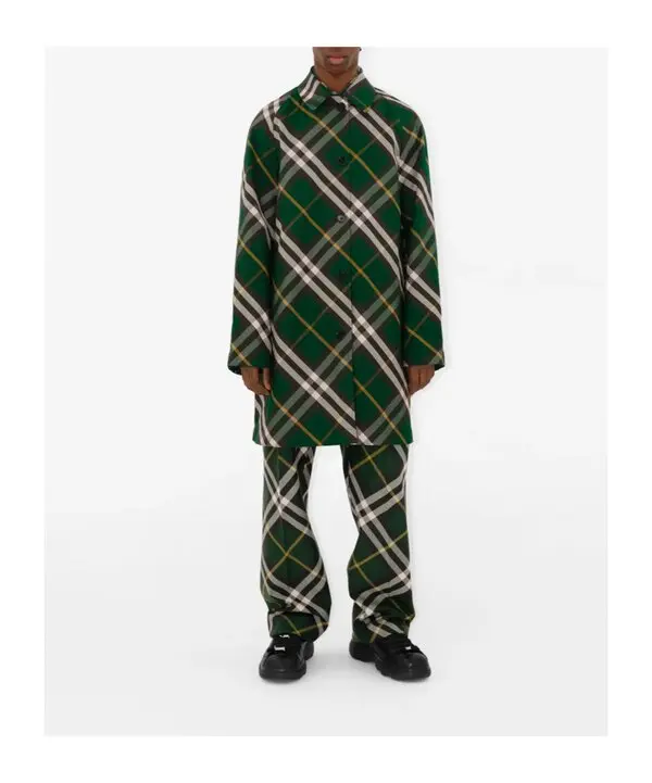 Burberry Reversible Checked Buttoned Car Coat - Green