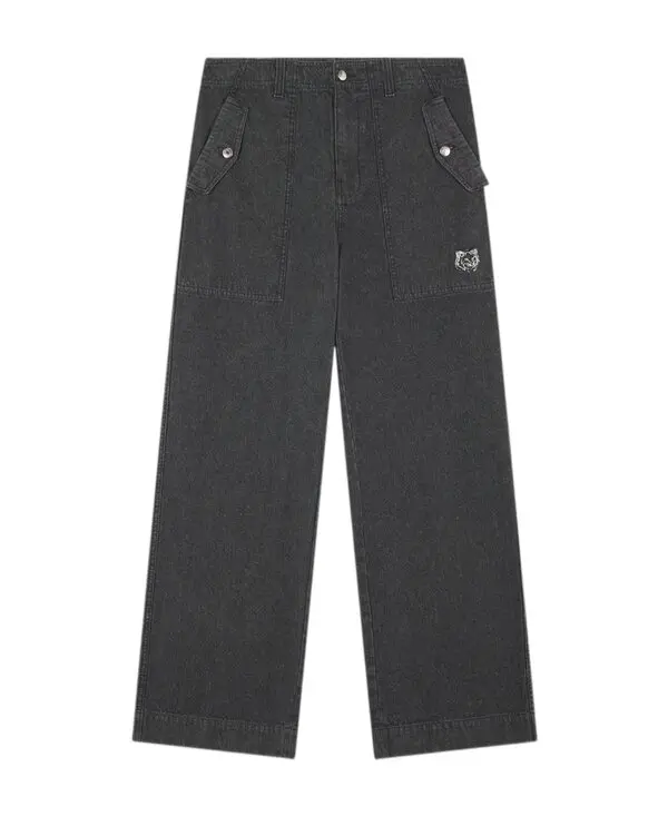 Maison Kitsuné Embroidered Wide-leg Jeans - Black