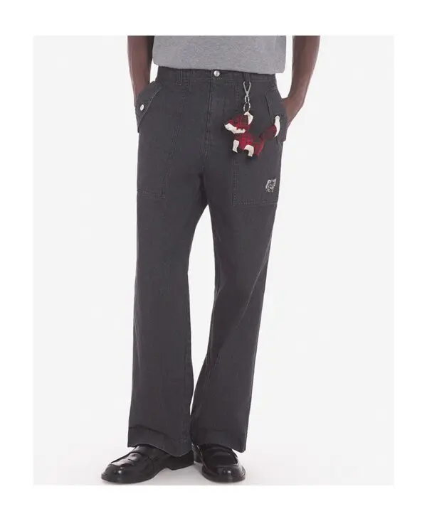 Maison Kitsuné Embroidered Wide-leg Jeans - Black