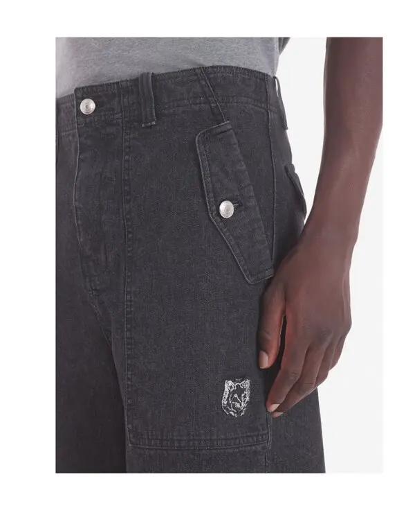 Maison Kitsuné Embroidered Wide-leg Jeans - Black
