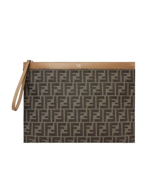 Fendi Ff Large Flat Pouch With Bracelet Handle - Black