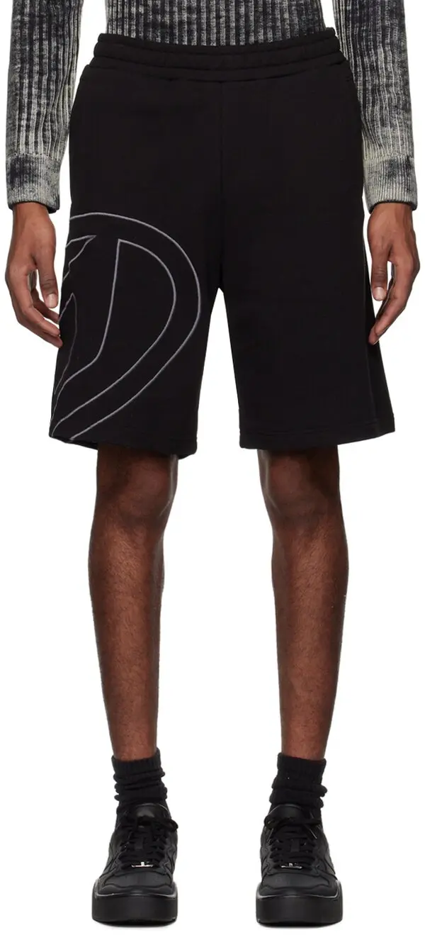 DIESEL® P-crow Megoval Maxi D Logo Sweat Shorts - Black