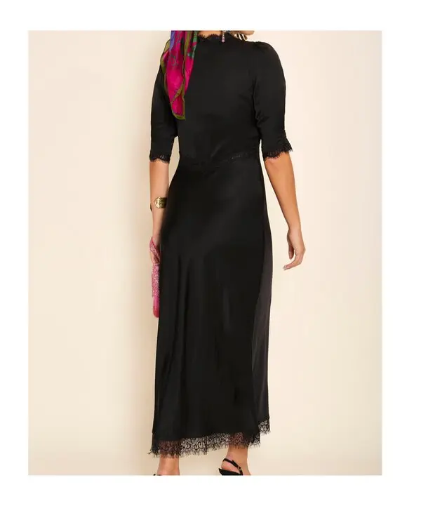 Rixo Annina V-neck Midi Dress With Lace Trim - Black