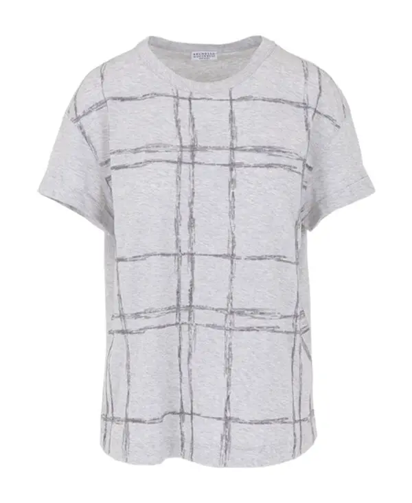 Brunello Cucinelli Checkered Short-sleeved T-shirt - White