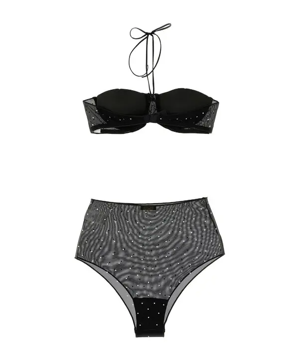 Oseree Crystal-embellished Mesh Bra Set - Black