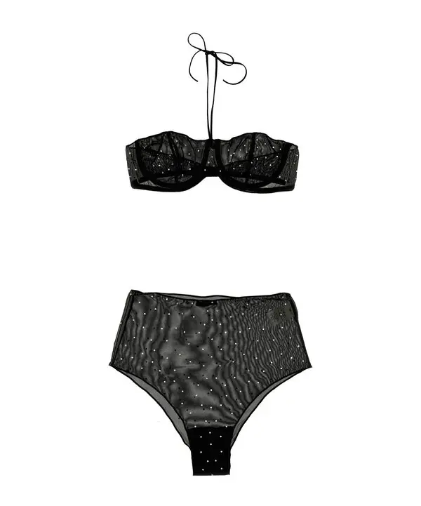 Oseree Crystal-embellished Mesh Bra Set