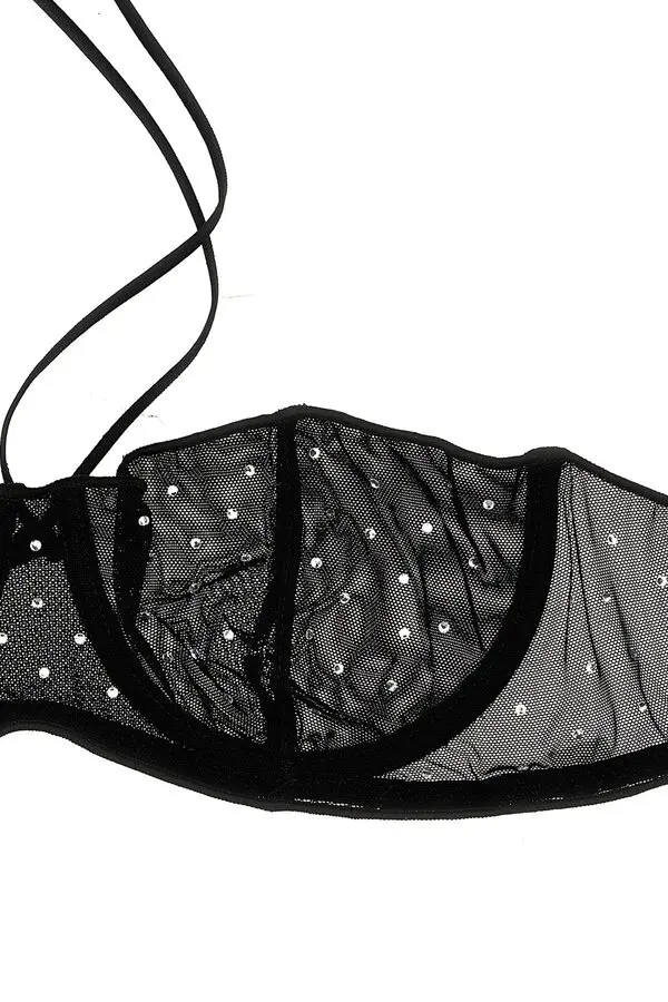 Oseree Crystal-embellished Mesh Bra Set