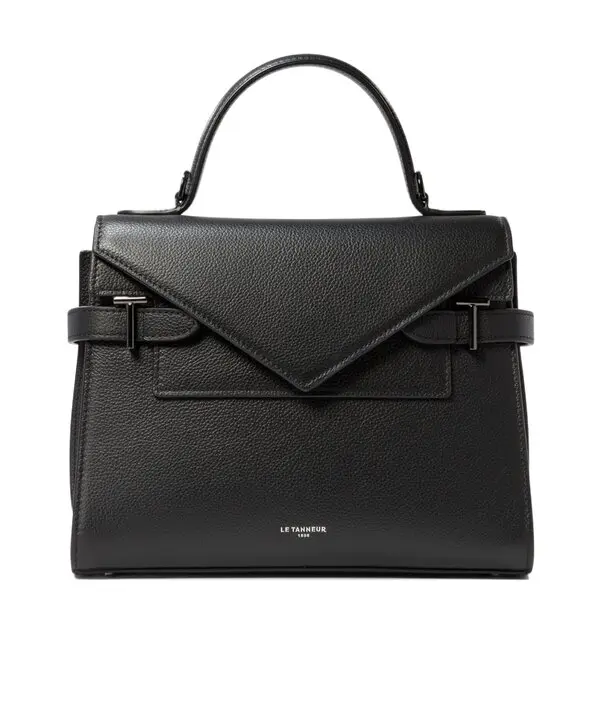 LE TANNEUR Medium Grained Leather Double Flap Tote - Black
