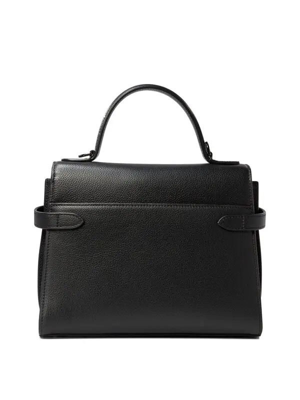 LE TANNEUR Medium Grained Leather Double Flap Tote - Black