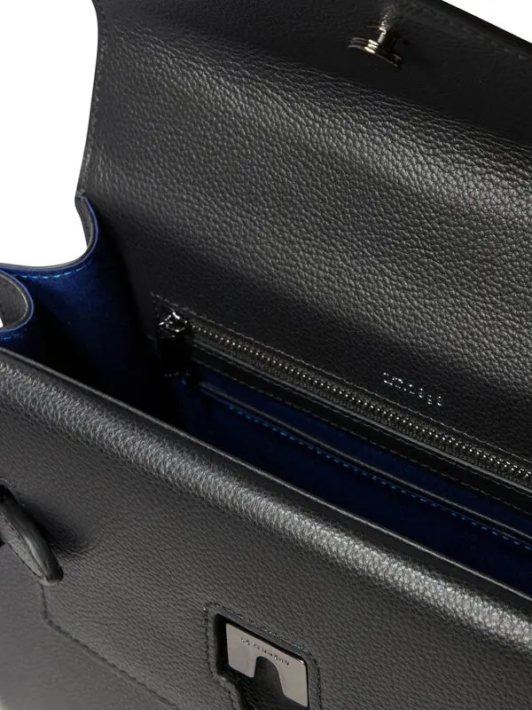 LE TANNEUR Medium Grained Leather Double Flap Tote - Black