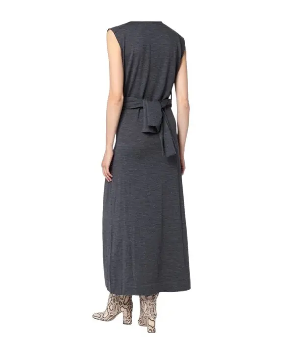 JIL SANDER Sleeveless Maxi Wrap Dress With Waist Ties And Ribbed Edges - Black