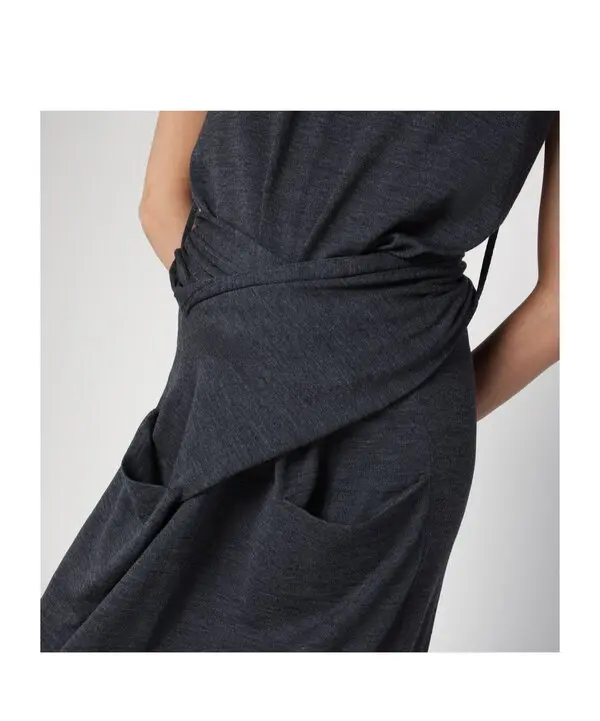 JIL SANDER Sleeveless Maxi Wrap Dress With Waist Ties And Ribbed Edges - Black