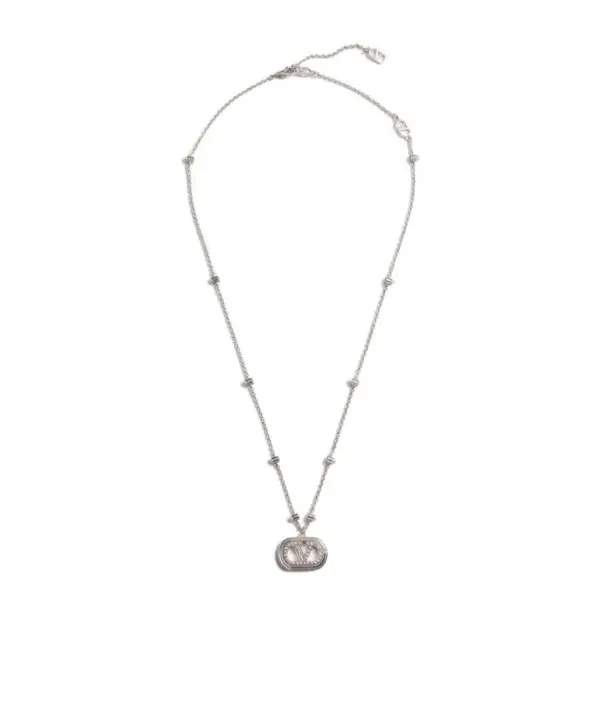 Valentino Garavani Vlogo Signature Necklace With Pearls And Swarovski Crystals - Gray