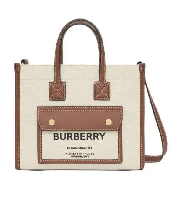 Burberry Logo Printed Mini Freya Tote Bag - Nude