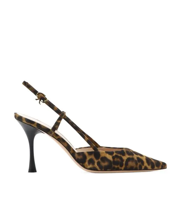 GIANVITO ROSSI Leopard Print Slingback Pumps - Black
