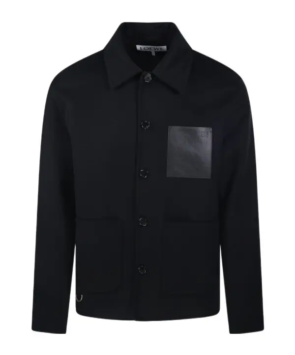 Loewe Workwear Jacket With Leather Logo Patch - Black