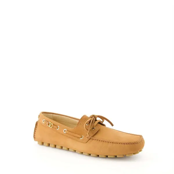 Valentino Garavani Vlogo Plaque Slip-on Driver Loafers - Brown