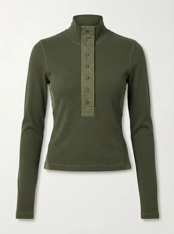 Gucci Rib Long-sleeve T-shirt With Standing Collar - Forest Green
