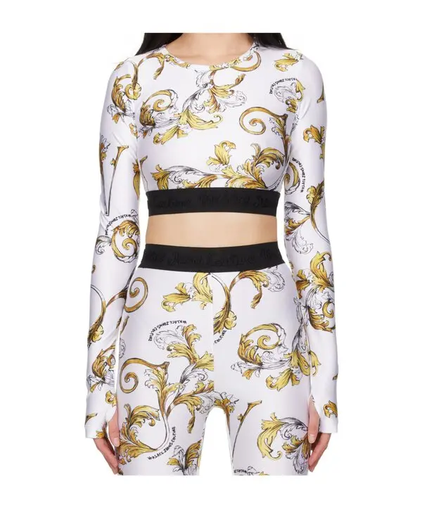 Versace Barocco Print Long Sleeve Cropped Top