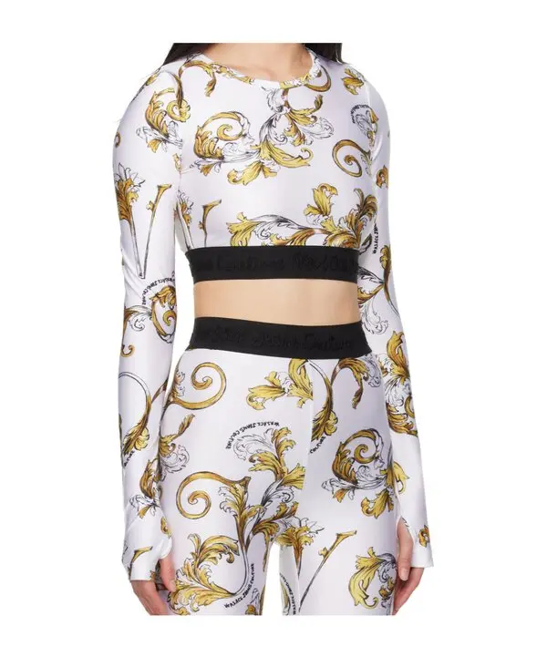 Versace Barocco Print Long Sleeve Cropped Top